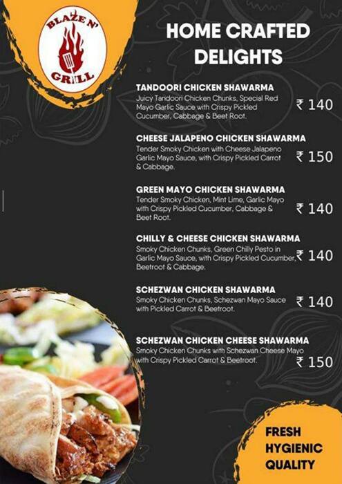 Menu of Blaze N Grill, Kemps Corner, Mumbai