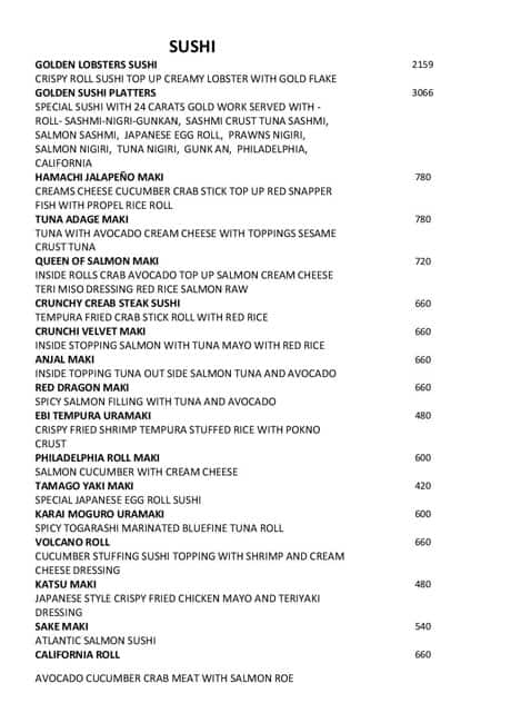 Menu of 7 Sisters, Kondapur, Hyderabad