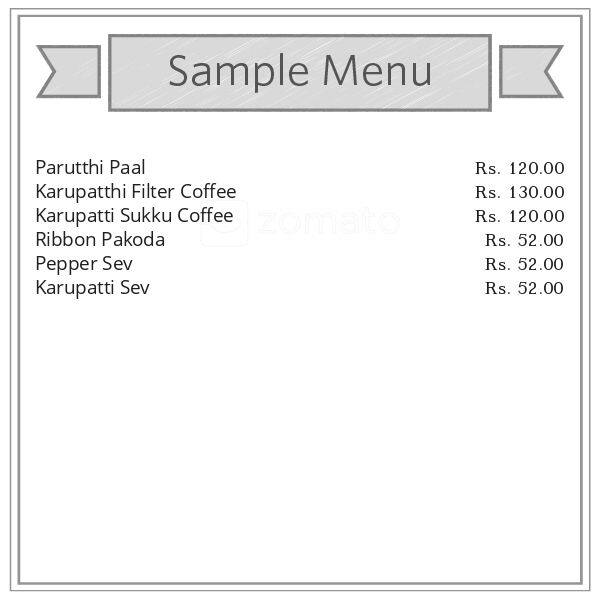 Menu of Paruthi Paal Karuppatti Coffee Snacks, Medavakkam, Chennai