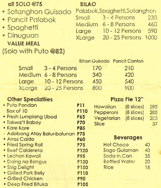 Menu at Marciana's Palabok Supreme and Puto Pandan restaurant, Quezon ...