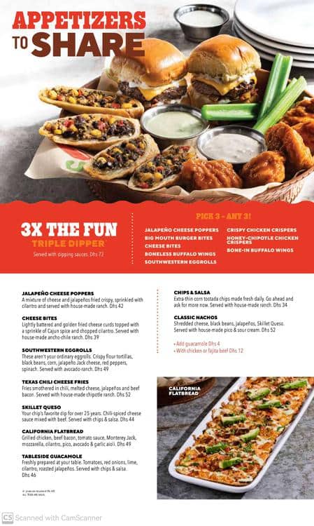 Menu of Chili's, Kuwaitat, Al Ain