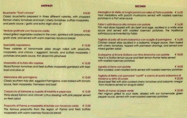 That's Amore a Roma: Foto del Menu con Prezzi - Zomato Italia