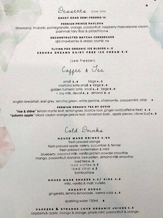 Menu at Hazelhurst Cafe, Gymea