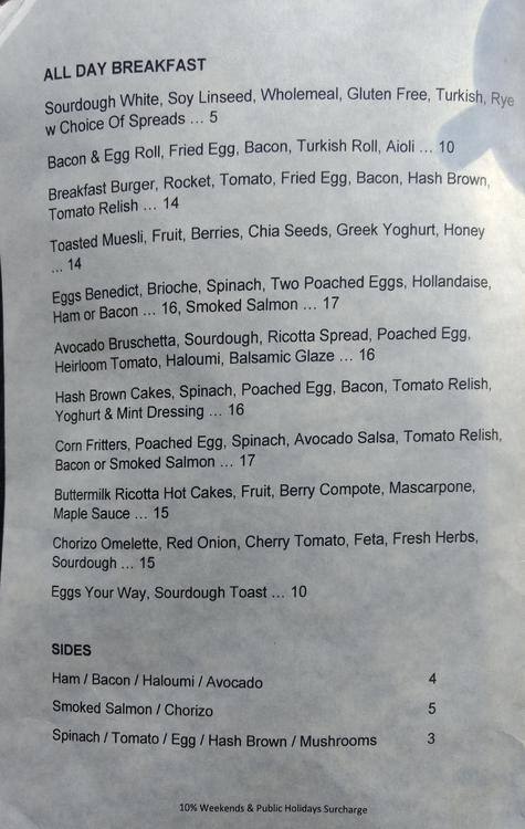 Menu at Cup Half Full cafe, Surry Hills