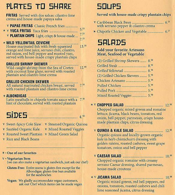 Artesano Menu Menu For Artesano Laurel Heights San Francisco