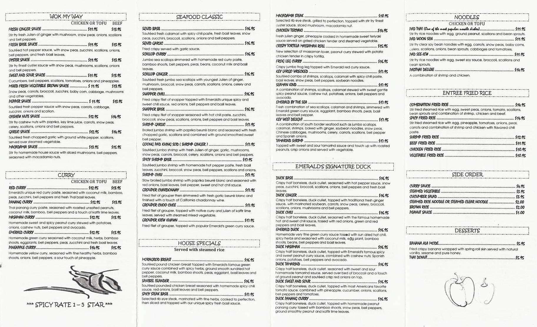 Menu at Emerald Thai restaurant, Davie