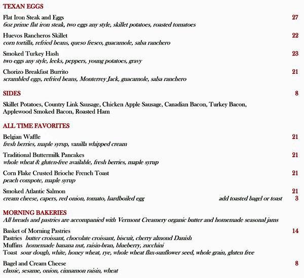Menu at The Conservatory restaurant, Dallas