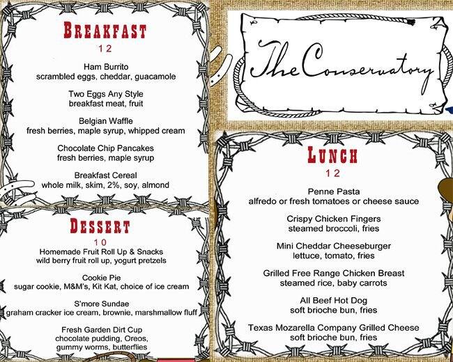 Menu at The Conservatory restaurant, Dallas