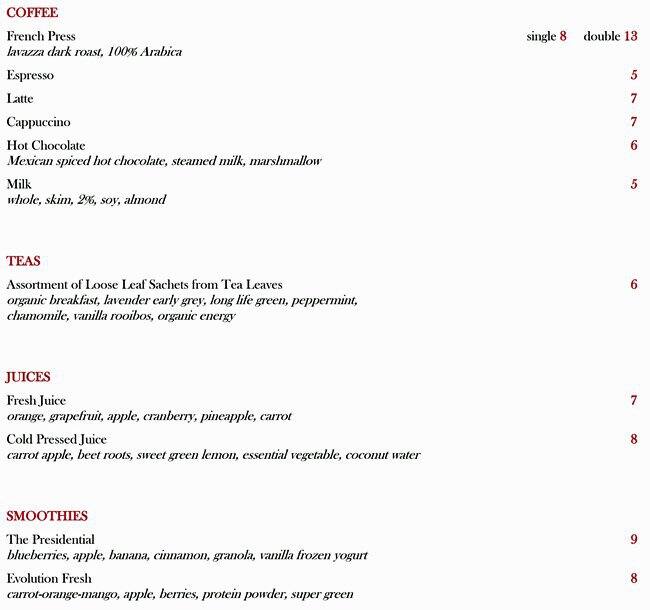 Menu at The Conservatory restaurant, Dallas
