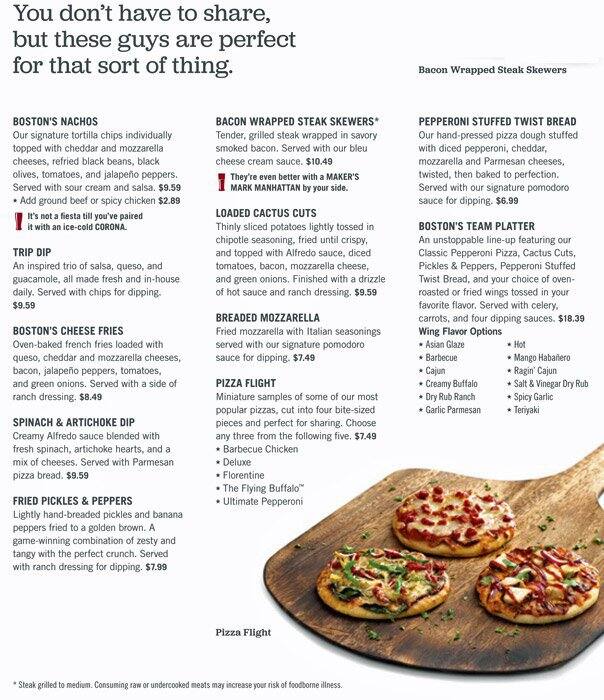 Boston's Restaurant & Sports Bar Menu - Urbanspoon/Zomato