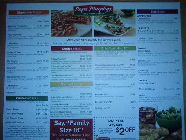 Papa Murphy's Pizza Menu, Menu for Papa Murphy's Pizza, Apopka, Orlando ...