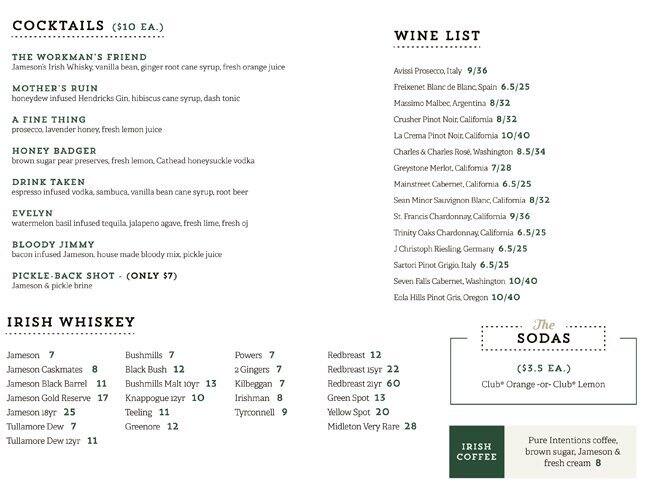 Menu at The Workman's Friend pub & bar, Charlotte