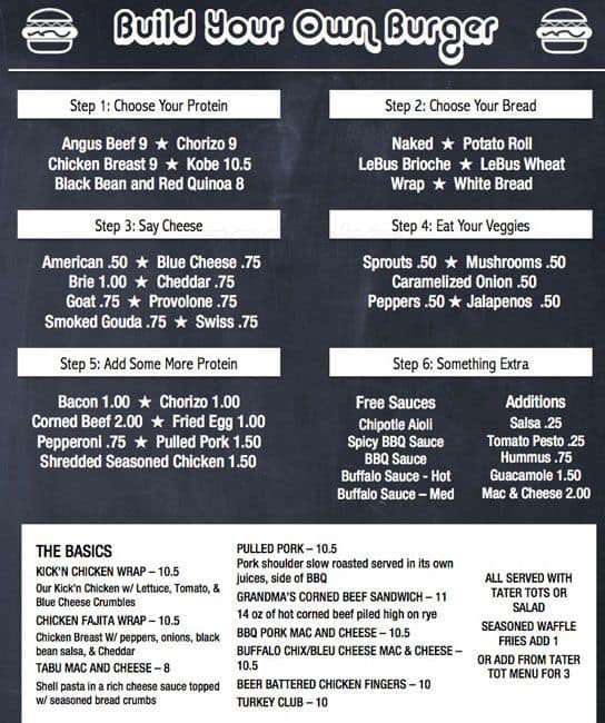 Menu at Tabu cafe, Philadelphia, 200 S 12th St