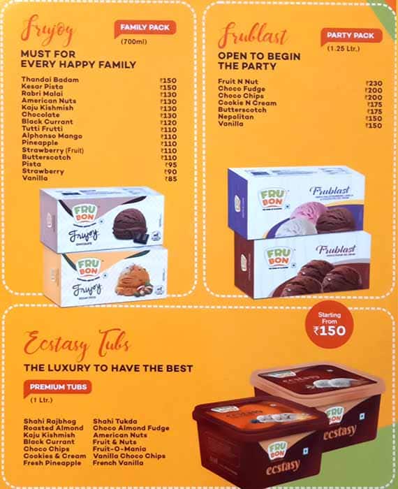 Menu of FruBon Ice Cream Concepts, Mansarovar, Jaipur