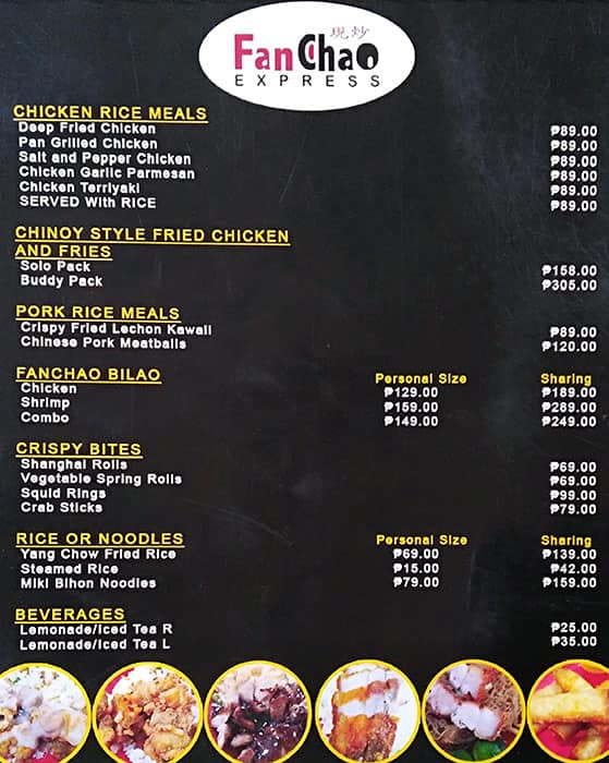 Menu at Fan Chao Express, Pasay