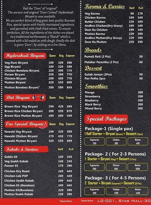 Menu of B2 Biryani Brothers, DLF Phase 1, Gurgaon