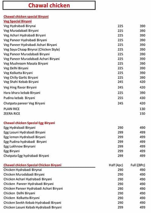 Menu of Chawal Chicken, Karol Bagh, New Delhi