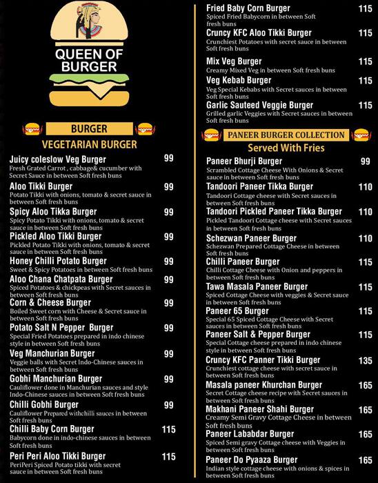 Menu of Queen of Burgers, Lajpat Nagar 4, New Delhi
