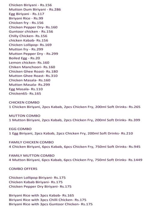 Menu of Donne Biriyani Grand, Kengeri, Bangalore