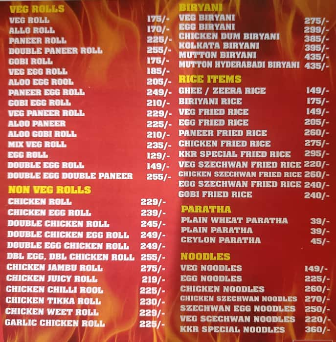 Menu of KKR Fast Food, JP Nagar, Bangalore
