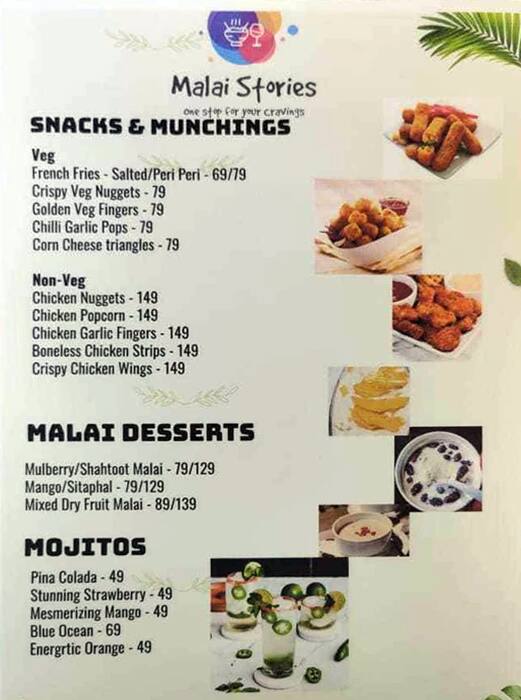 Menu of Malai Stories, Kothapet, Hyderabad