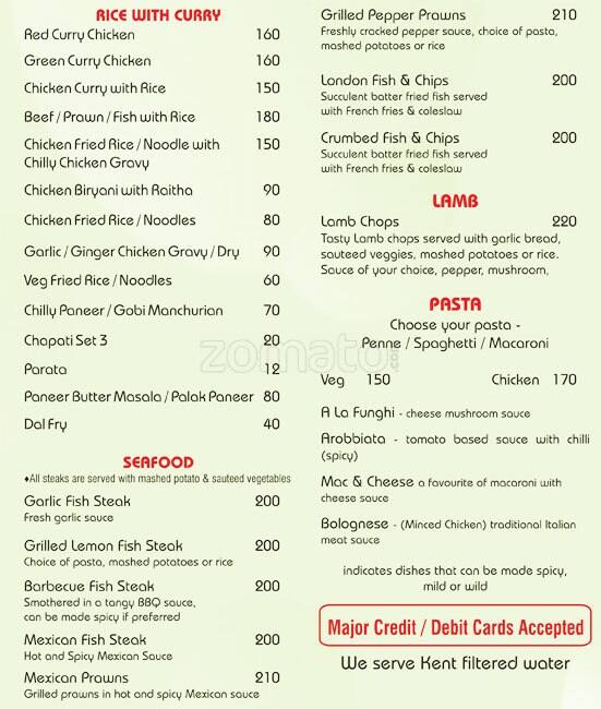 Menu at Rainbow Fame Cafe, Bengaluru