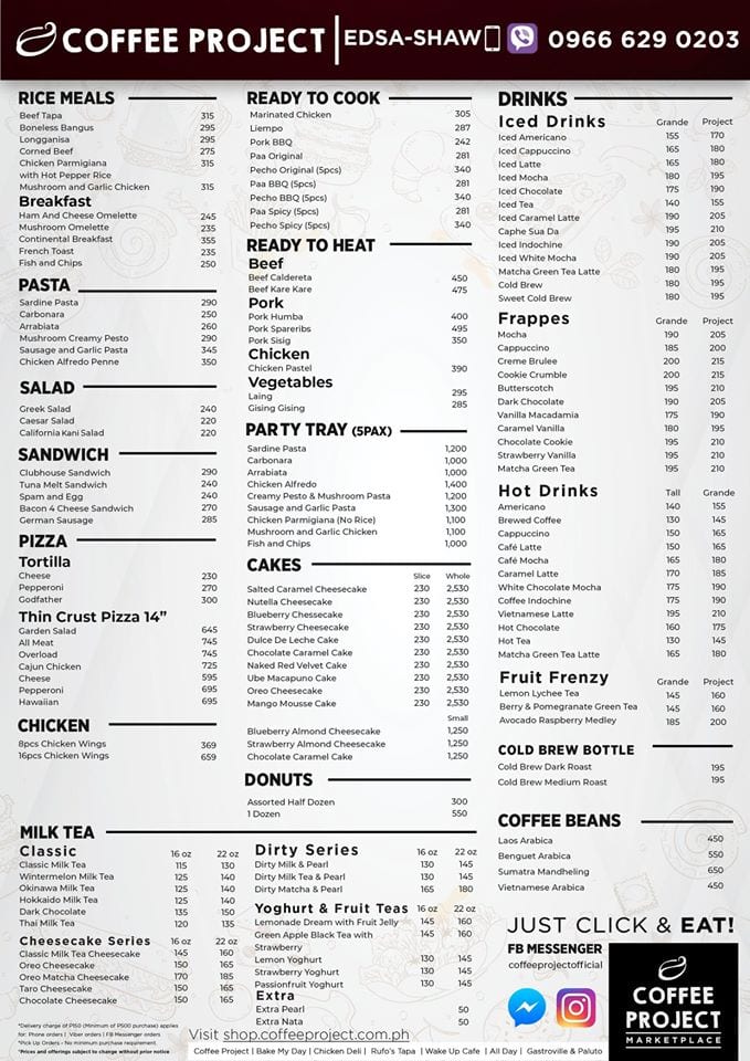 Menu at Coffee Project Symphony Tower cafe, Quezon City, Symphony Tower ...