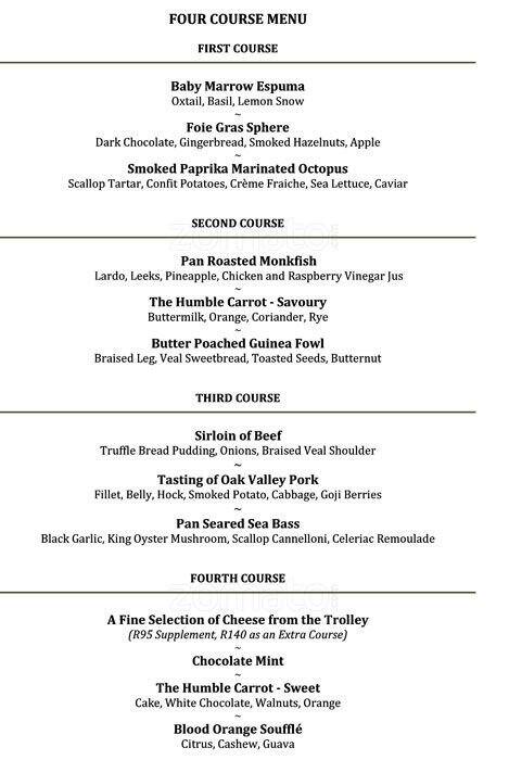 Rust en Vrede Menu, Menu for Rust en Vrede, Stellenbosch, Cape Town ...