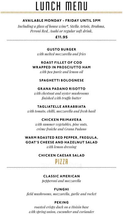 Menu at Gusto Italian pub & bar, Manchester, 756 Wilmslow Rd
