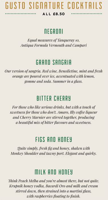 Menu at Gusto Italian pub & bar, Manchester, 756 Wilmslow Rd