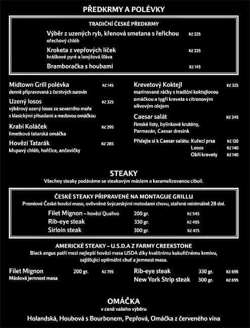 Menu at Midtown Grill - Prague Marriott Hotel steakhouse, Prague