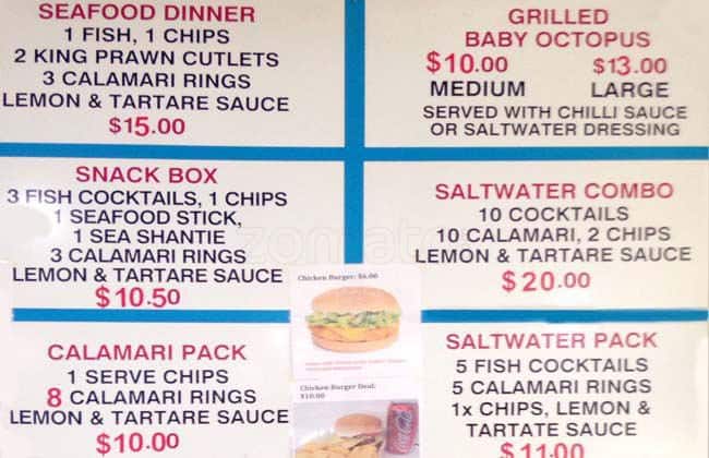 Menu at Saltwater Seafoods fast food, Turramurra