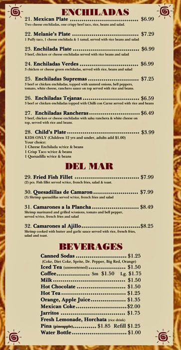 Menu at Melanie's Cafe, Schertz