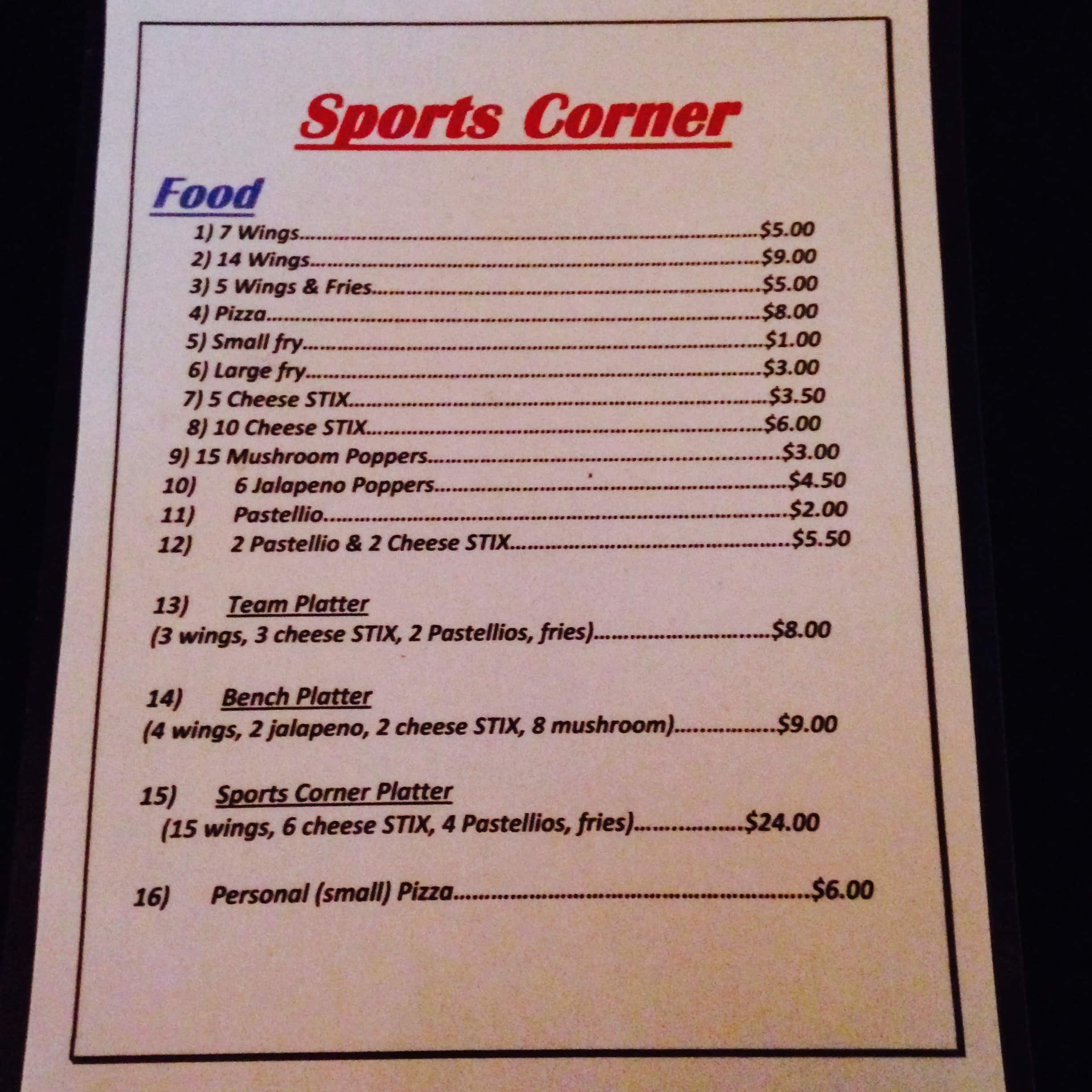 Sports Corner Menu, Menu for Sports Corner, Hammond, Hammond ...