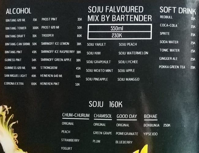 Menu at Illua Resto BBQ, Jakarta