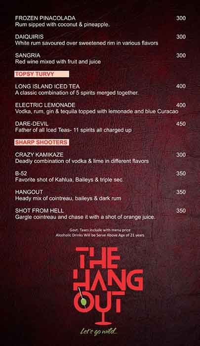 Menu at The Hangout, Pune, Gate No 1131