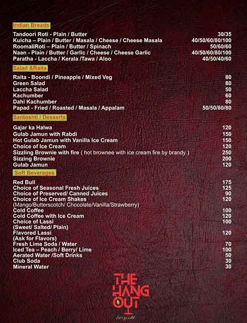 Menu at The Hangout, Pune, Gate No 1131