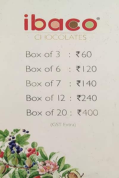 Menu of ibaco, Kumarapuram, Trivandrum