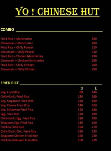 Menu at Yo ! Chinese Hut, Gurugram