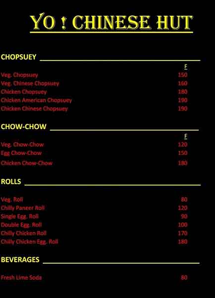 Menu at Yo ! Chinese Hut, Gurugram