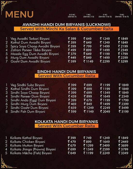 Menu at Biryani Shah, Gurugram