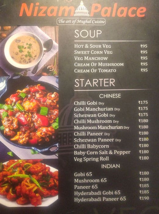 Menu of Nizam Palace, Perungudi, Chennai