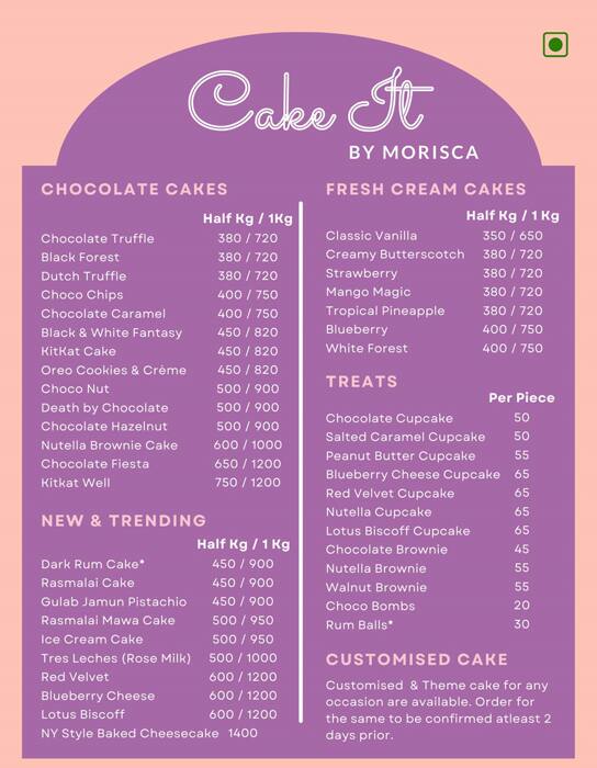 Menu of Cake It By Morisca, Bhandup, Mumbai