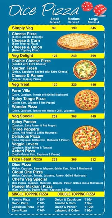 Menu of Dice Pizza, Indirapuram, Ghaziabad