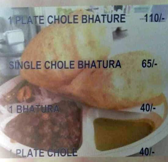 Menu of Bhajan Lal Chole Bhature, Civil Lines, Agra