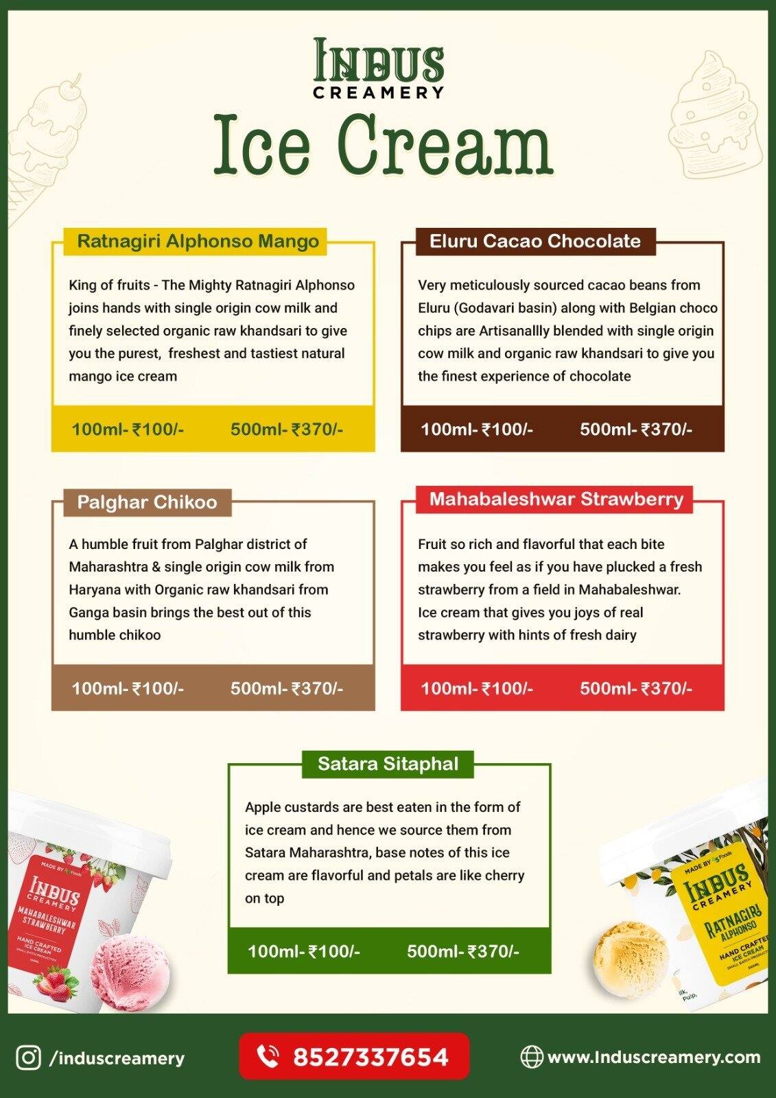 Menu of Indus Creamery, Vasant Kunj, New Delhi