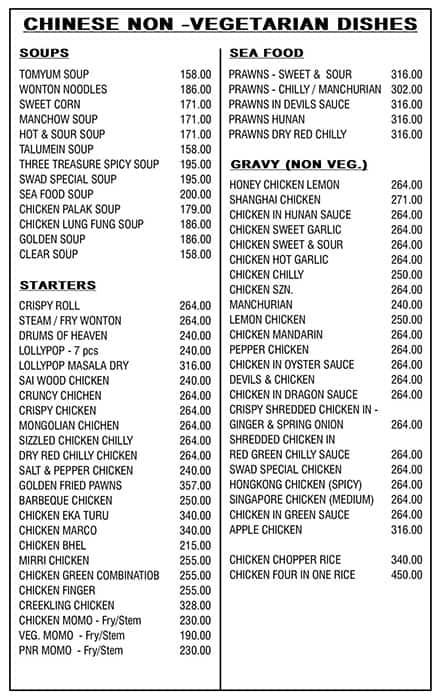 Menu of Swad Fine Dine, Goregaon East, Mumbai