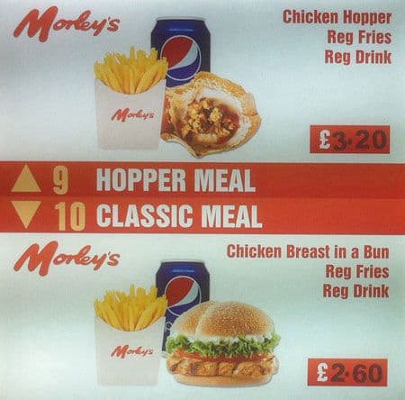 Menu at Morley's Fried Chicken restaurant, London, 412 Hale End Rd