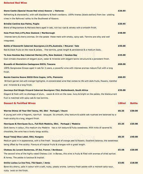 Menu at small and beautiful limited restaurant, London, 351 Kilburn High Rd