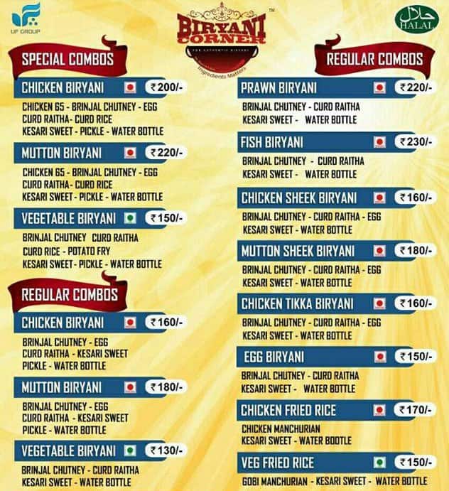Biryani Corner Menu, Menu for Biryani Corner, Kottivakkam, Chennai - Zomato